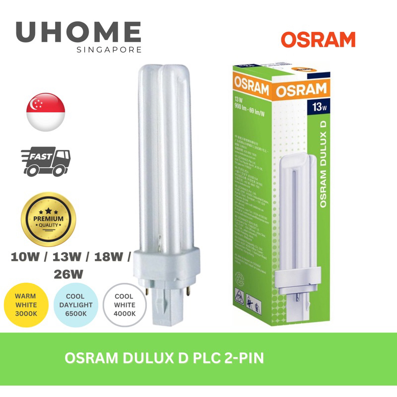 Osram Light Tube Dulux D PLC 2 Pin 10W / 13W / 18W / 26W | Shopee Singapore