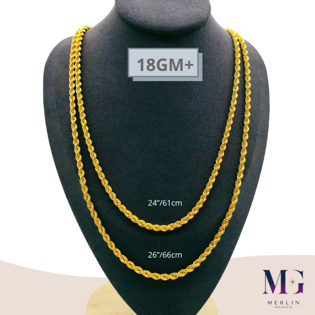 Merlin Goldsmith 22K 916 Gold Hollow Rope Chain (HRC 18GM+ / 19GM ...