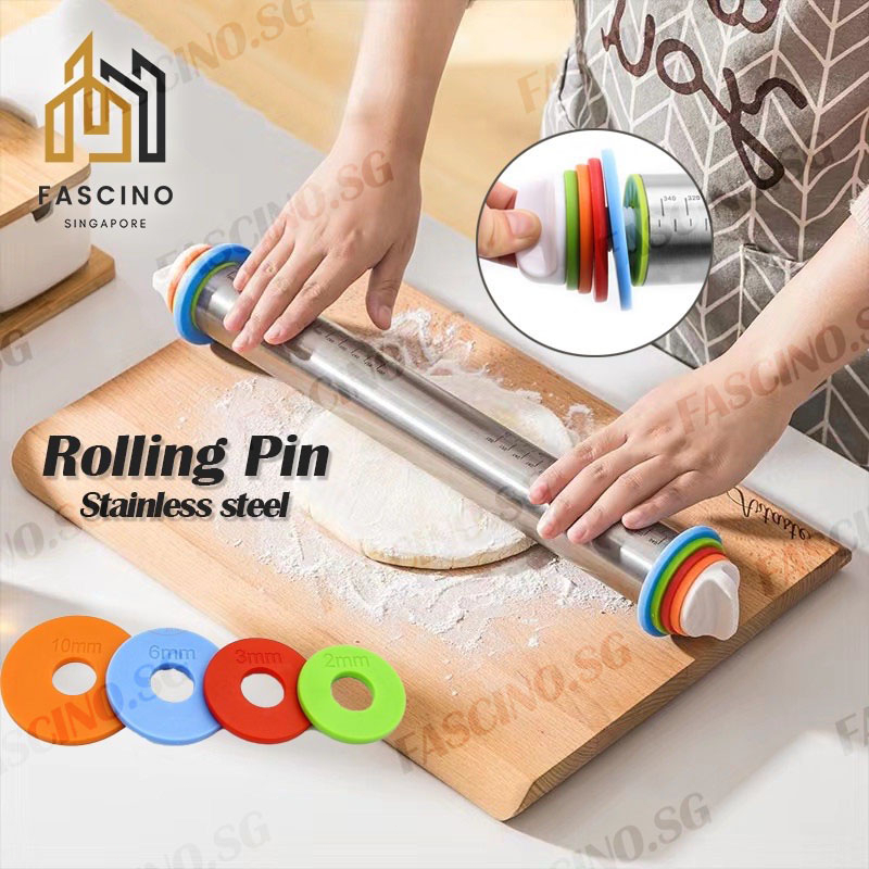 【SG】Adjustable Stainless Steel Rolling Pin Roller with Thickness Rings ...