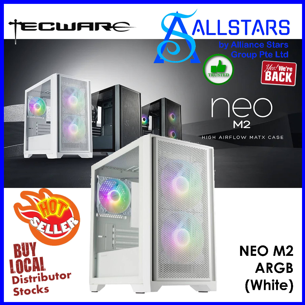 (ALLSTARS : DIY PROMO) Tecware NEO M2 TG ARGB White MATX Tower Chassis ...