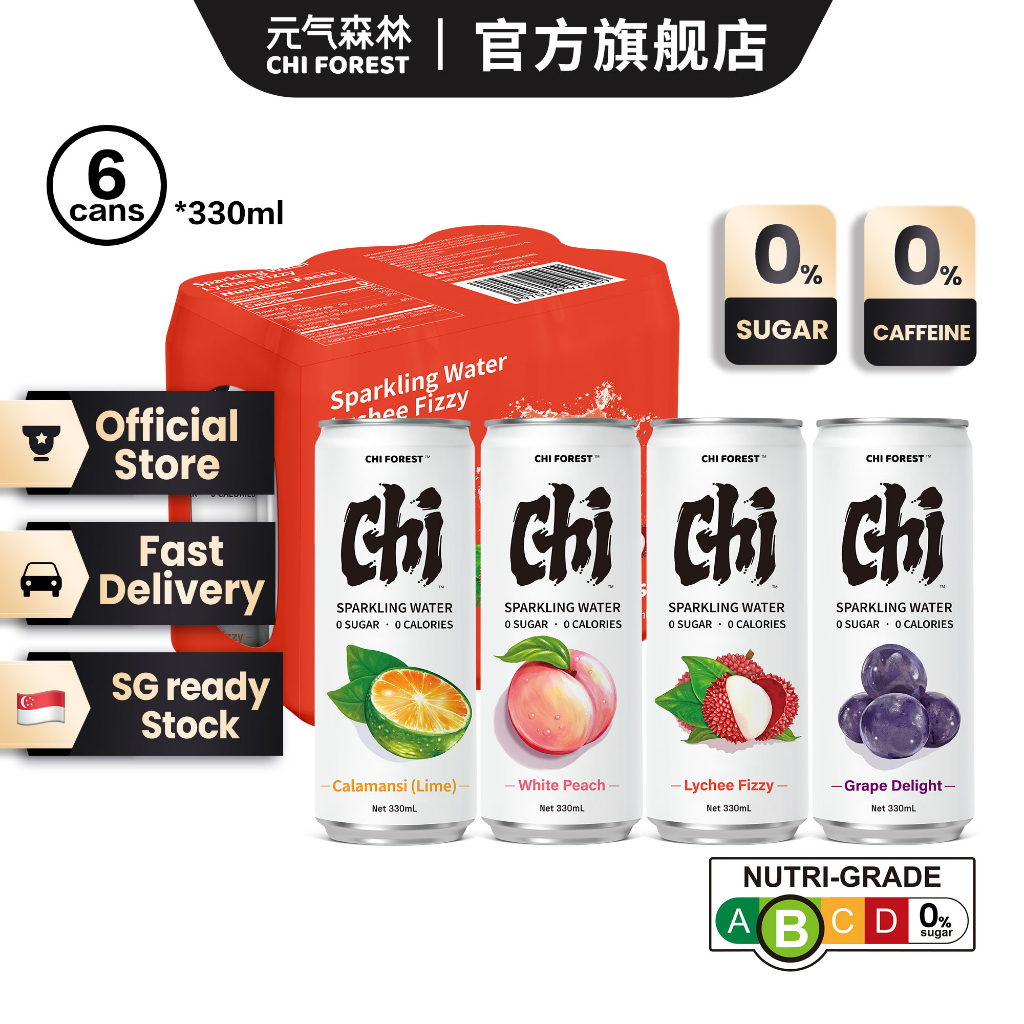 Chi Forest 元气森林 Zero Sugar Soda Sparkling Water 330ml × 6 Cans (Genki Forest) | Shopee Singapore