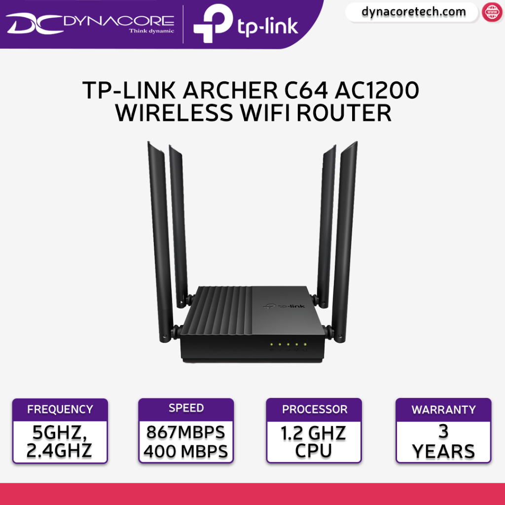 DYNACORE - TP-Link Archer C64 AC1200 Wireless MU-MIMO WiFi Router 3 ...