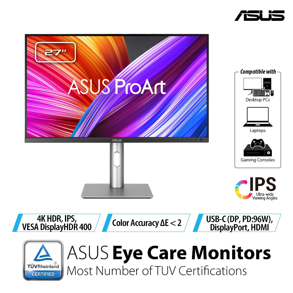 ASUS ProArt Display PA279CRV Professional Monitor - 27", IPS, 4K UHD, 99% DCI-P3, 99% Adobe RGB ...