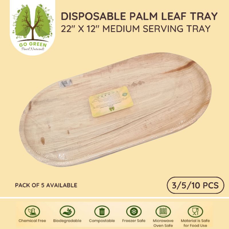 Disposable Palm Leaf Serving Tray 22"x12" Large Pack of 10 | Eco ...