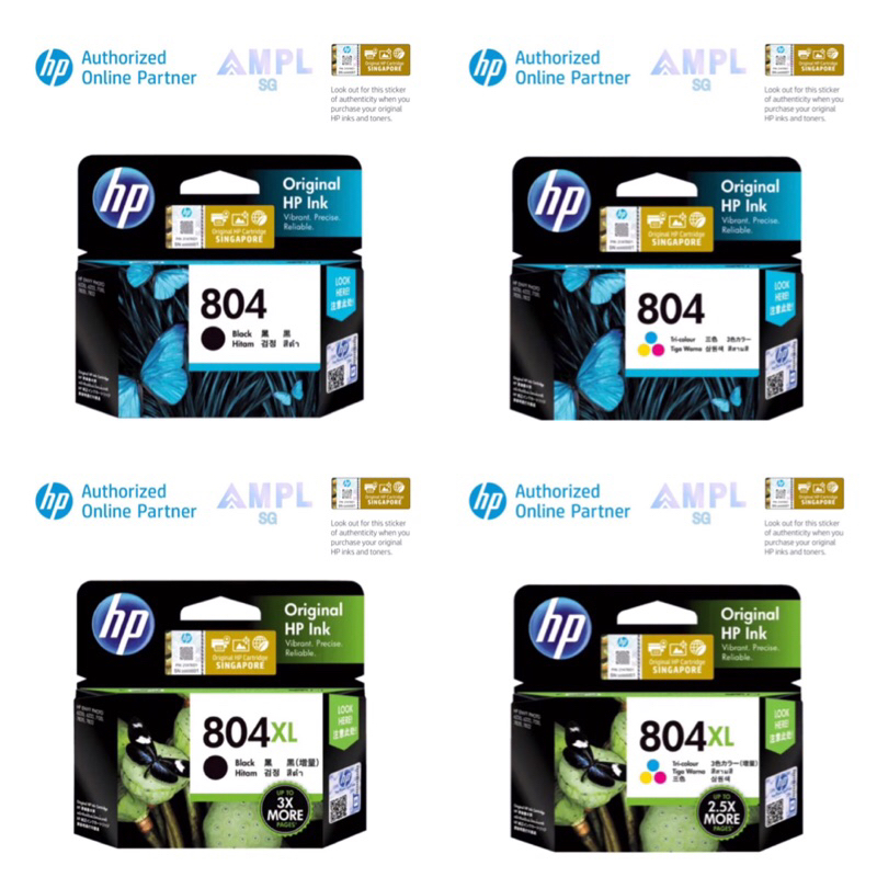 Genuine HP 804 Black, 804 Color, 804XL Black, 804XL Color Original Ink ...