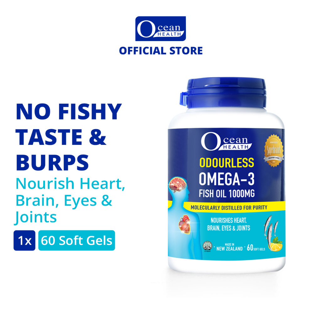 Odourless Omega 3 Fish Oil 1000mg (60s) - Ocean Health (For Heart ...