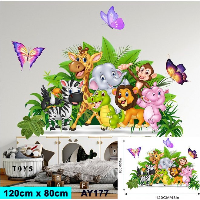 1PC Large Jungle Animals Wall Stickers Forest Animals Wall Decals Kids ...