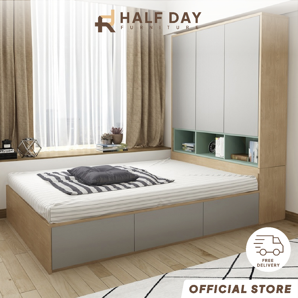 Halfday - Nordic modern minimalist double bed 1.2m/1.5m tatami bed ...
