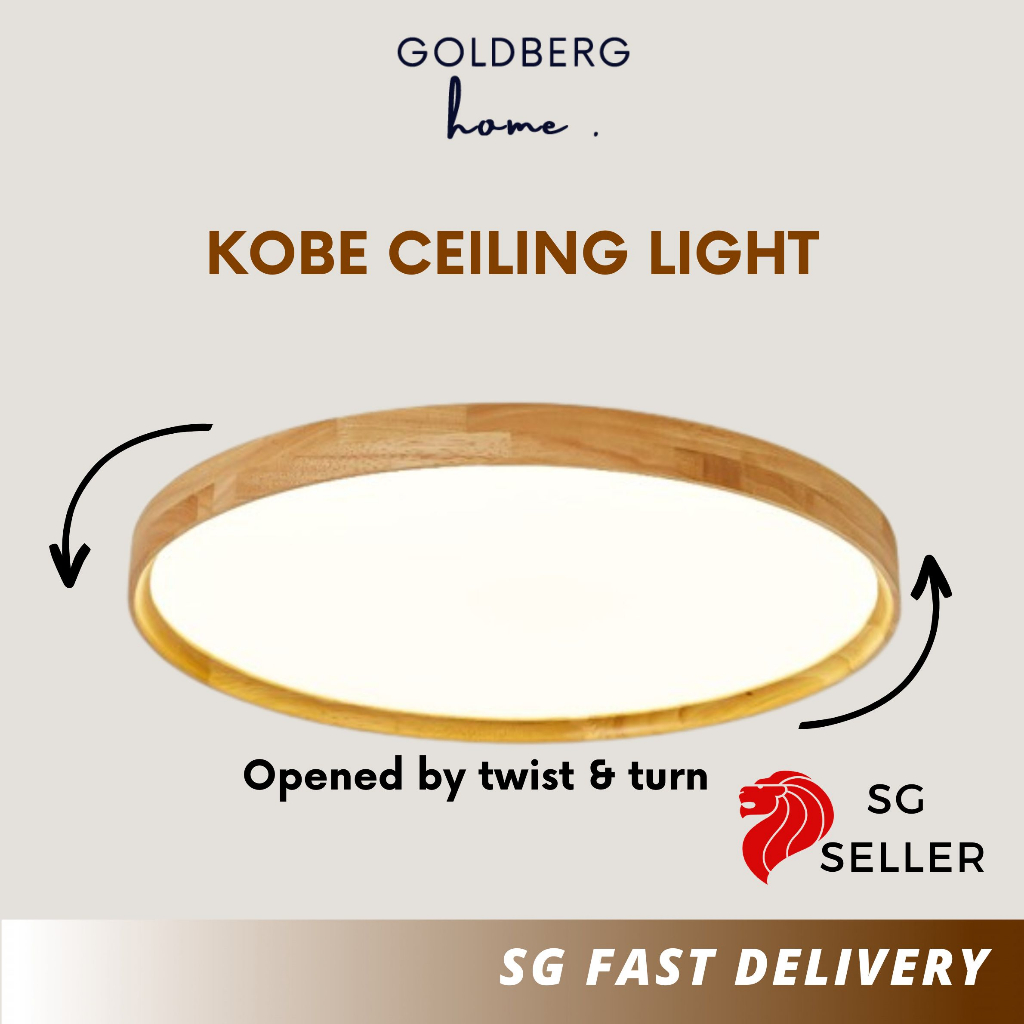 Kobe Real Wood 40cm 36W LED Ceiling Light -Twist & Turn open | Goldberg ...