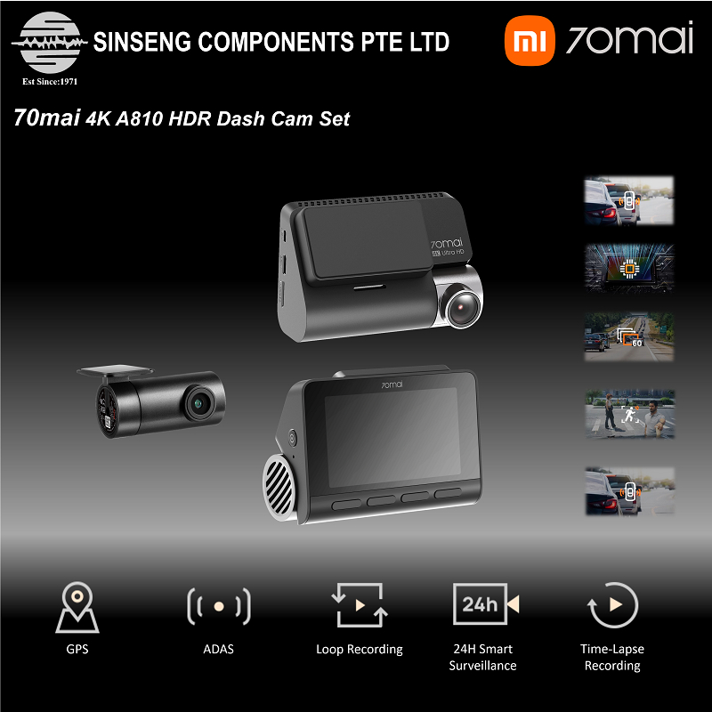 70mai A810 Global 4K 60FPS Sony Starvis HDR Dual Channel Front Back Dual Lens Dashcam Car Camera ...