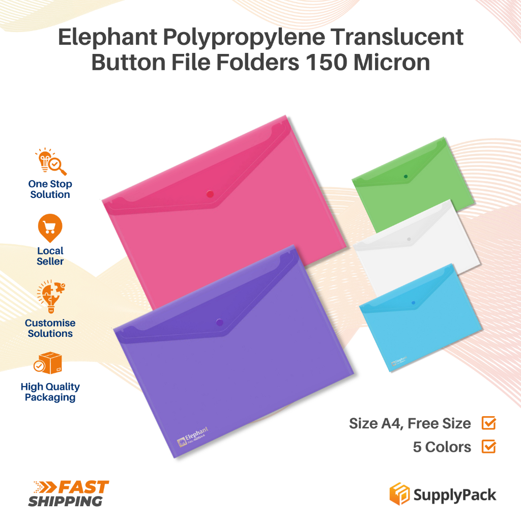 Elephant Sturdy Polypropylene Button File Folders, 150 Micron ...