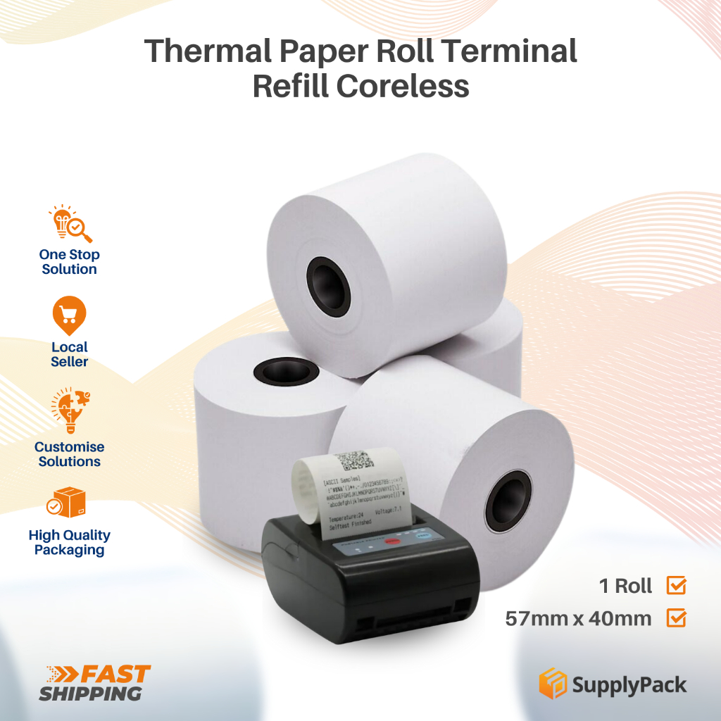 Thermal Paper Roll 57mm x 40mm Receipt Roll Grab Order Printing Credit ...