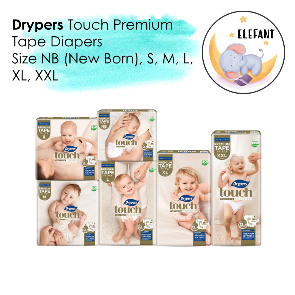 [1 Carton] (NEW) Drypers Touch Premium Tape Diapers (Size NB/S/M/L/XL ...