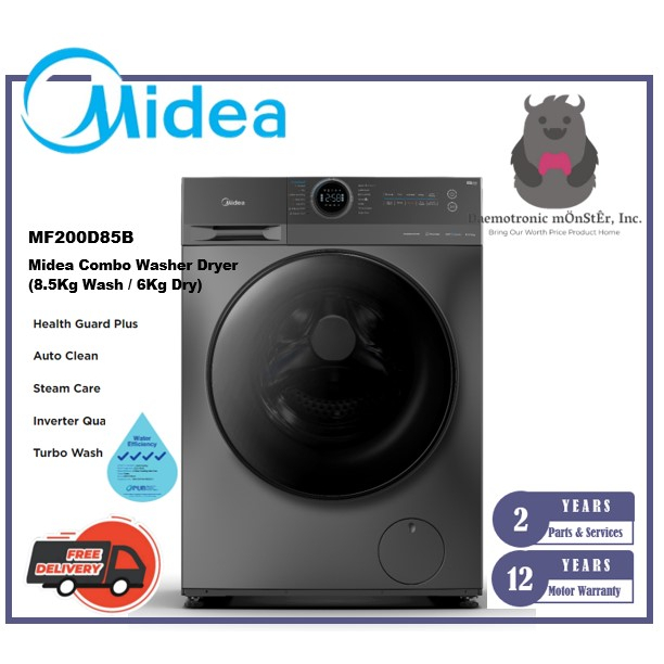 Midea MF200D85B Combo Washer-Dryer (8.5/6kg) | Free 12" Table Fan ...