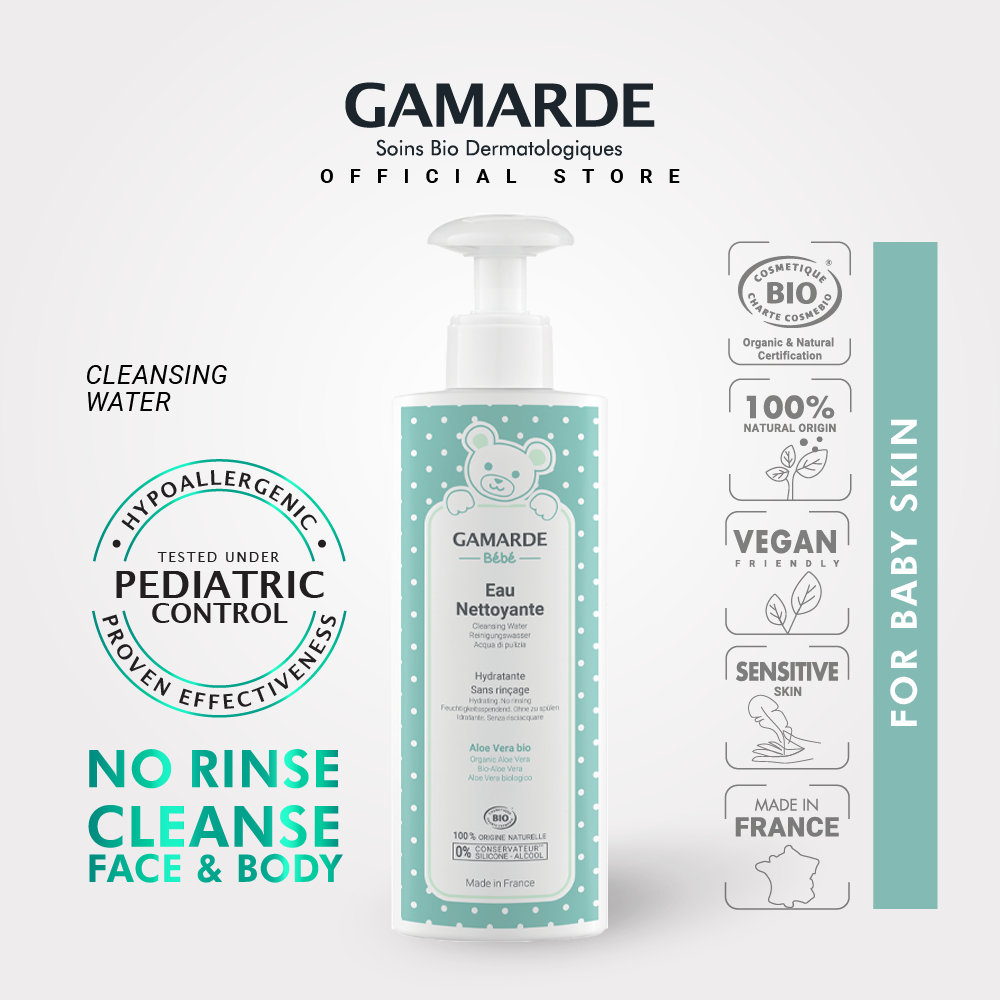 GAMARDE BEBE Organic Cleansing Water 400ml, No Rinse, For Face & Bottom ...
