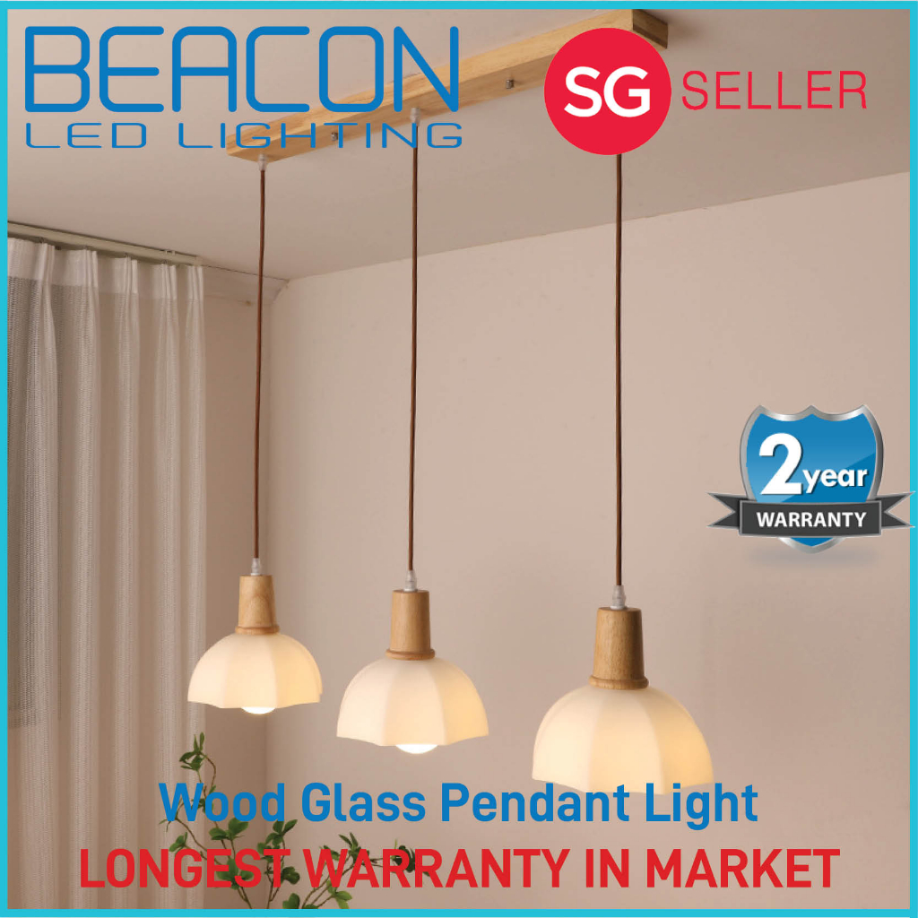 BEACON LED (LOCAL SELLER WITH WARRANTY) Wood + Frosted Glass Pendant ...