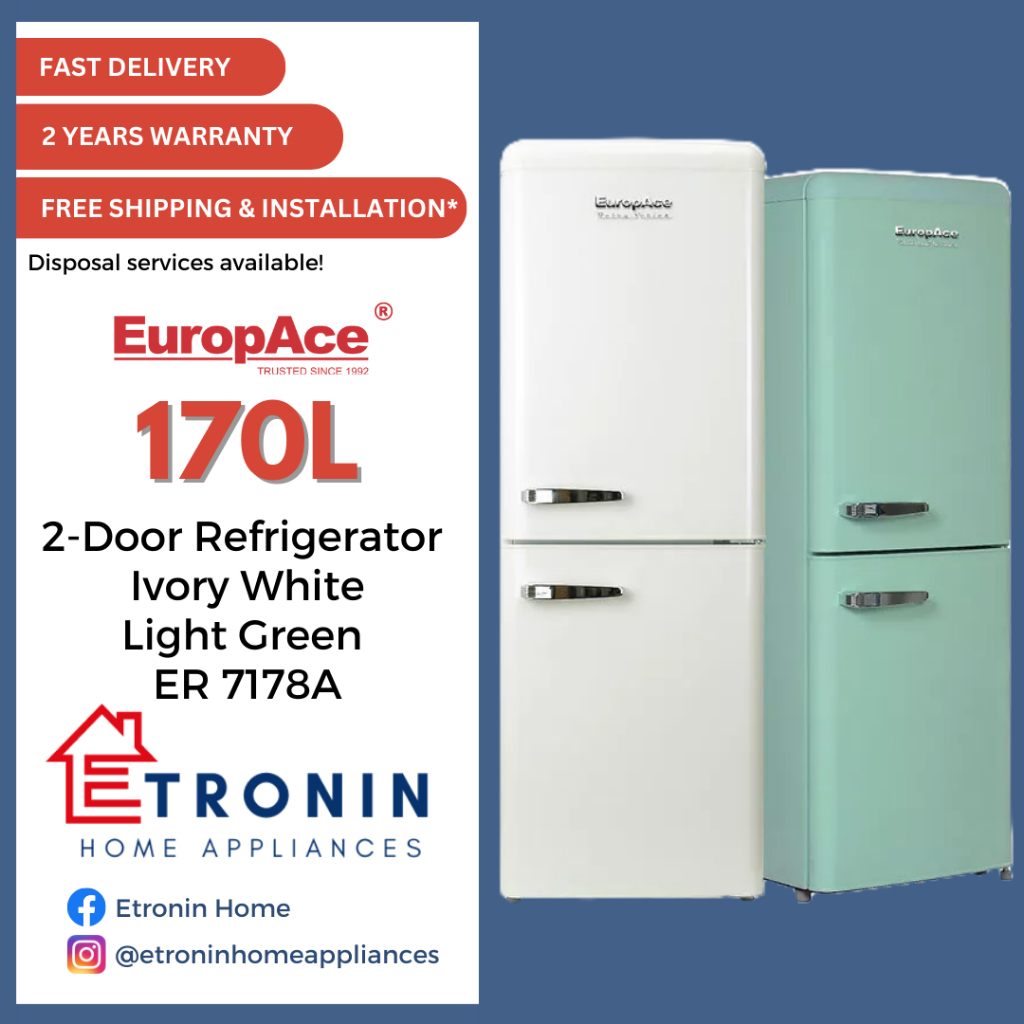 EuropAce 170L Retro 2-Door Refrigerator in Ivory White / Light Green ER ...