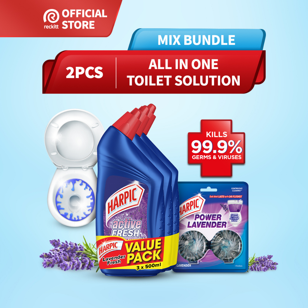[Mix Bundle of 2] Harpic Lavender Toilet Bowl Cleaner Liquid 500ml +Lavender Toilet In-Cistern ...