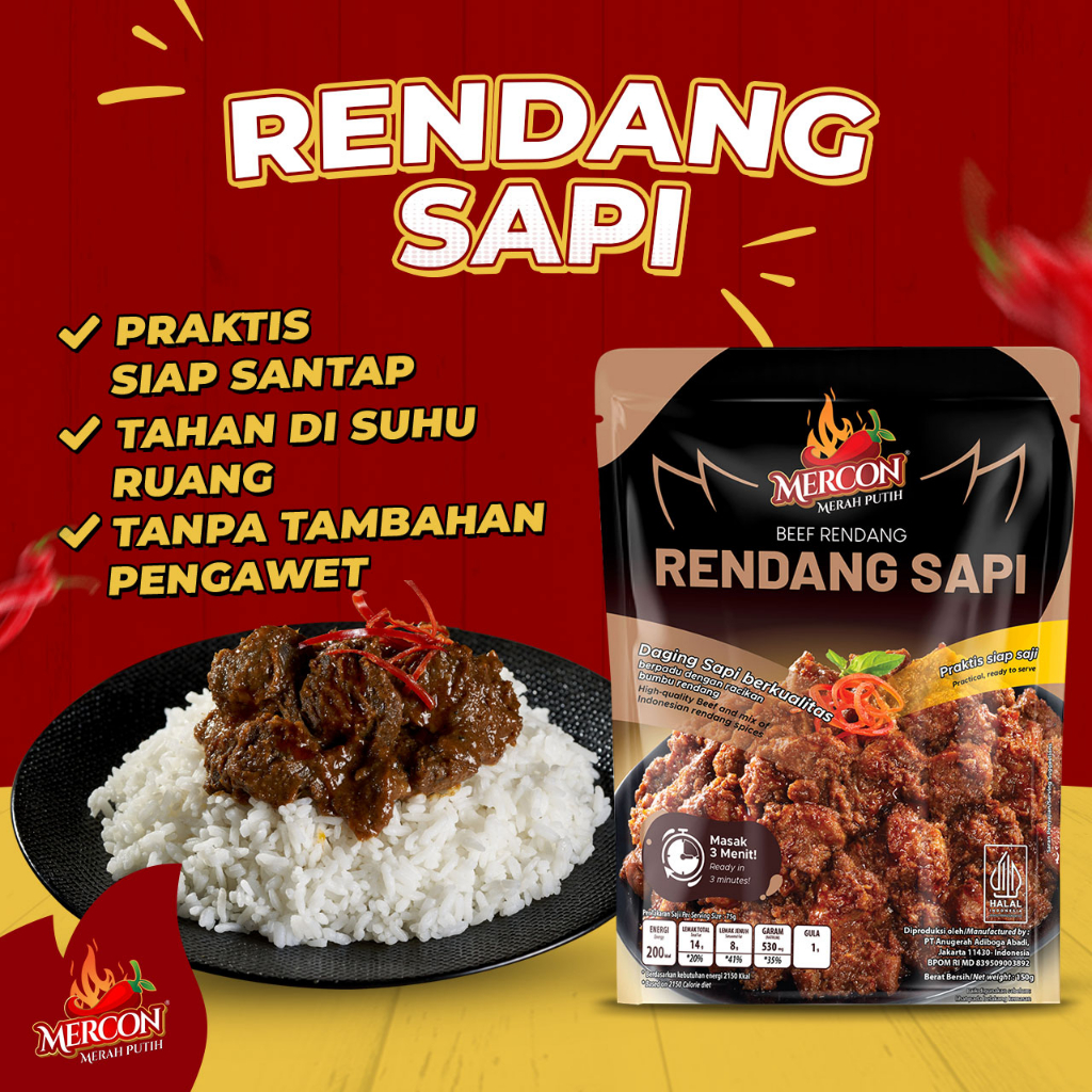 Original Mercon Merah Putih - Rendang Sapi 150g Lauk Instant Indonesian ...