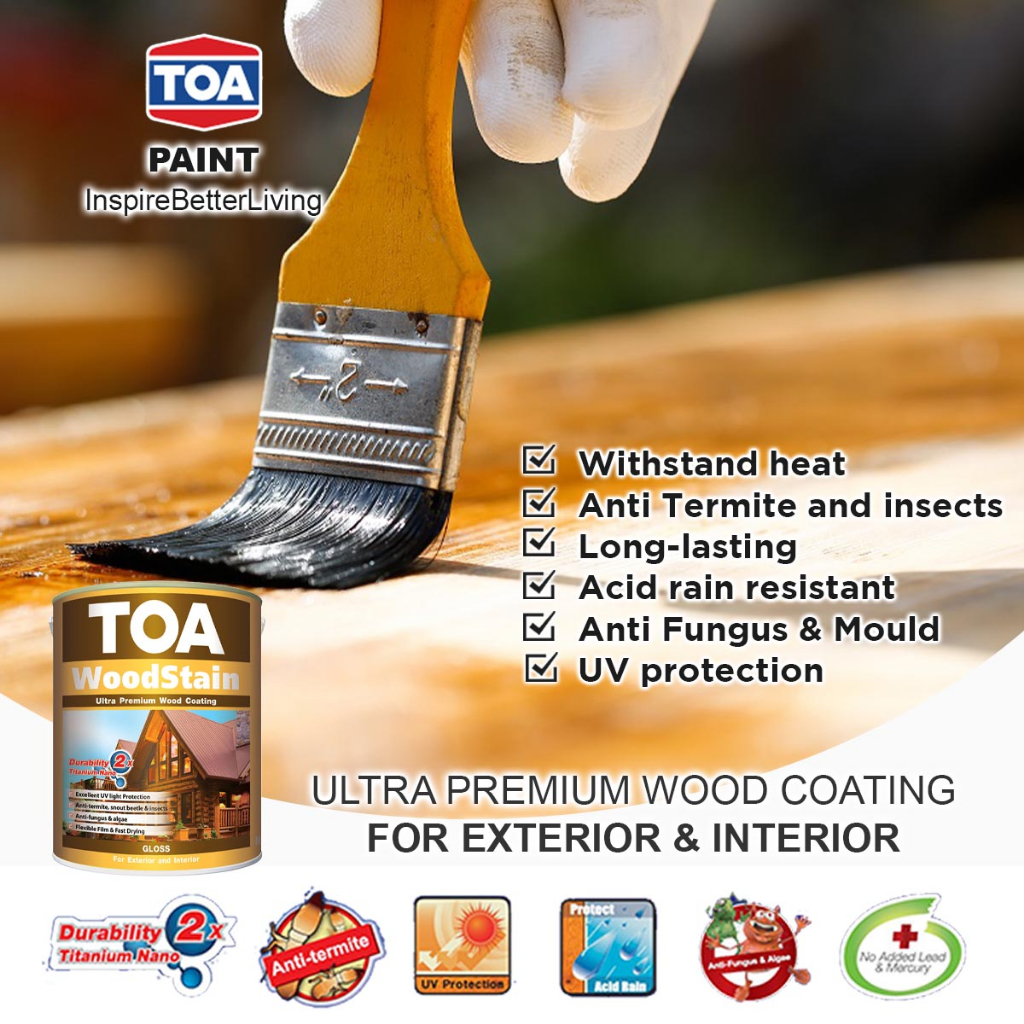 [SG STOCK] TOA Woodstain For Interior & Exterior 1 Litre | Shellac Premium Wood Coating Gloss OR ...