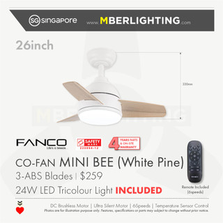 FANCO Mini Bee 26" DC Ceiling Fan with 3Tone 24W LED Light & Remote ...