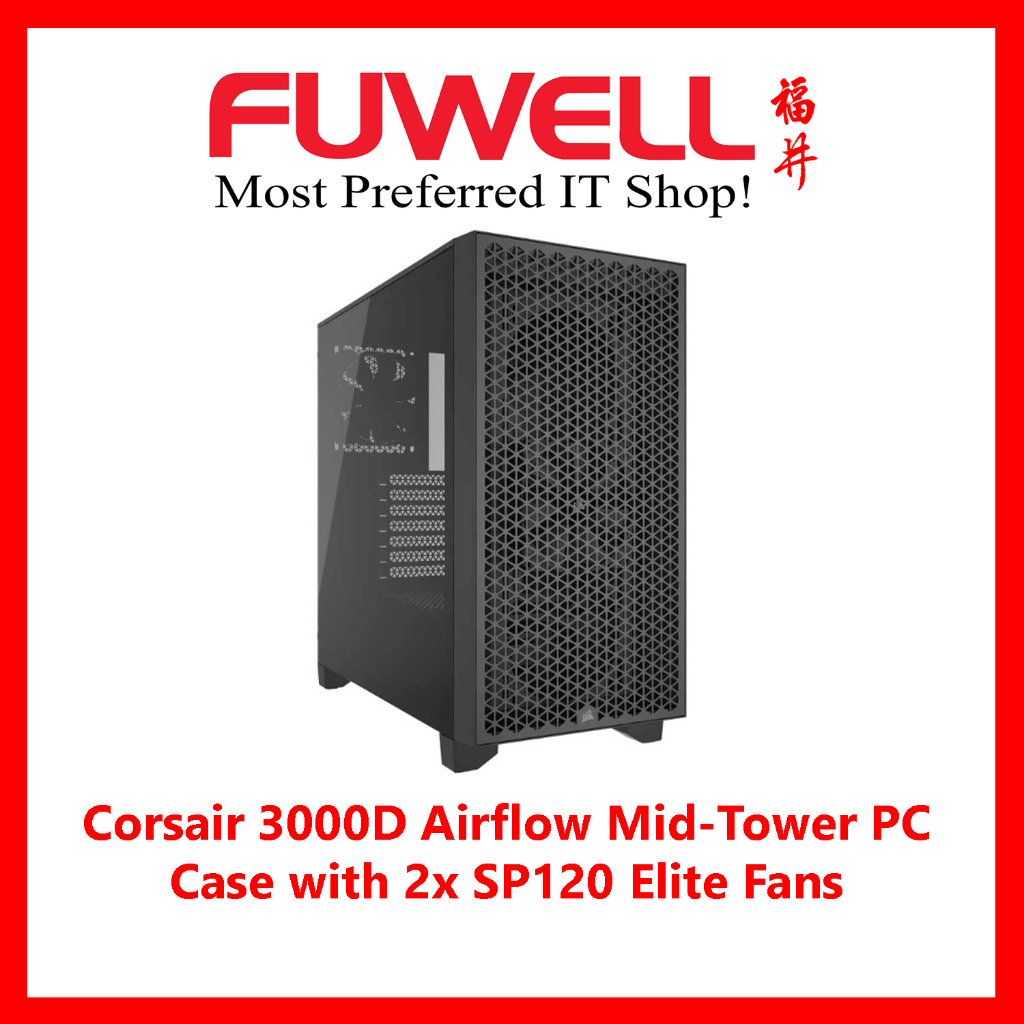 Fuwell - Corsair 3000D Airflow Mid-Tower PC Case (Black/White) Includes ...