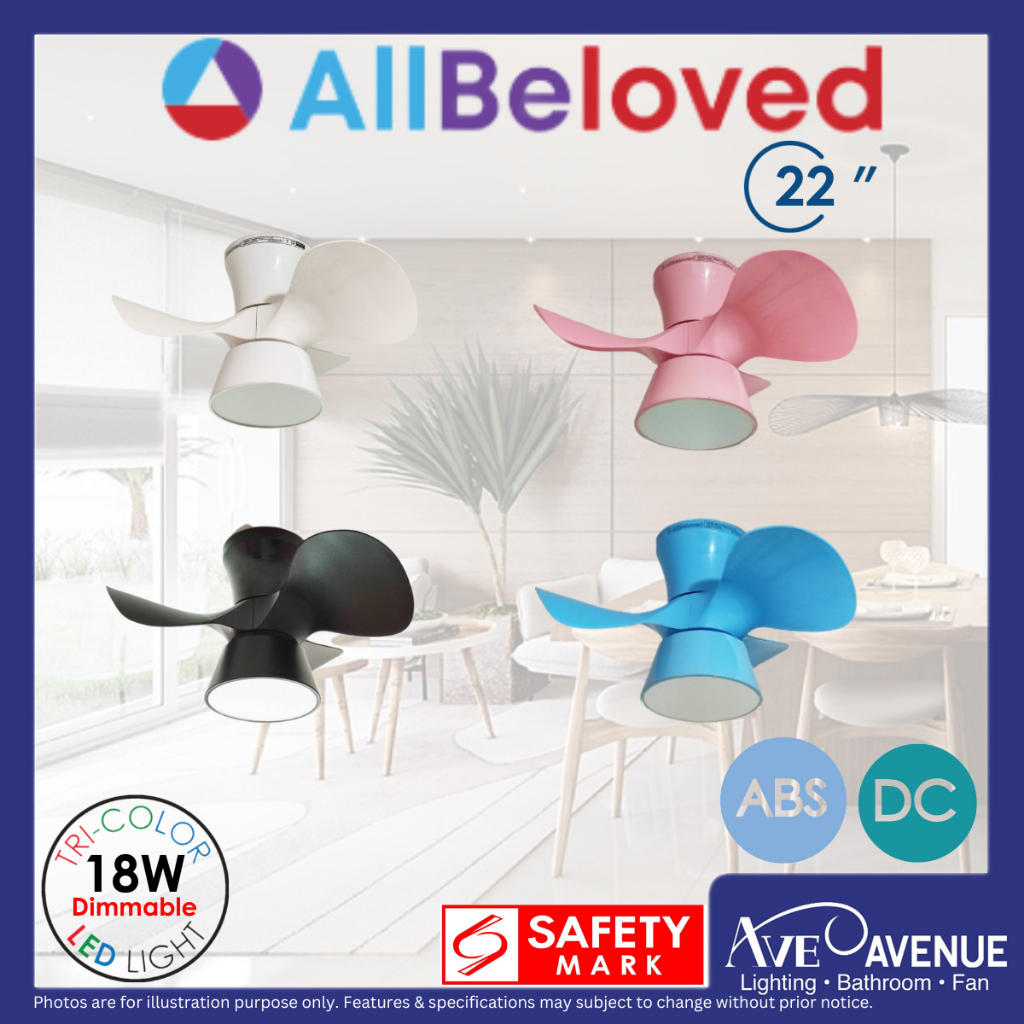 AllBeLoved ABF 22/32 Inch DC Motor 3 Blade Ceiling Fan w/ 3 Tone LED ...