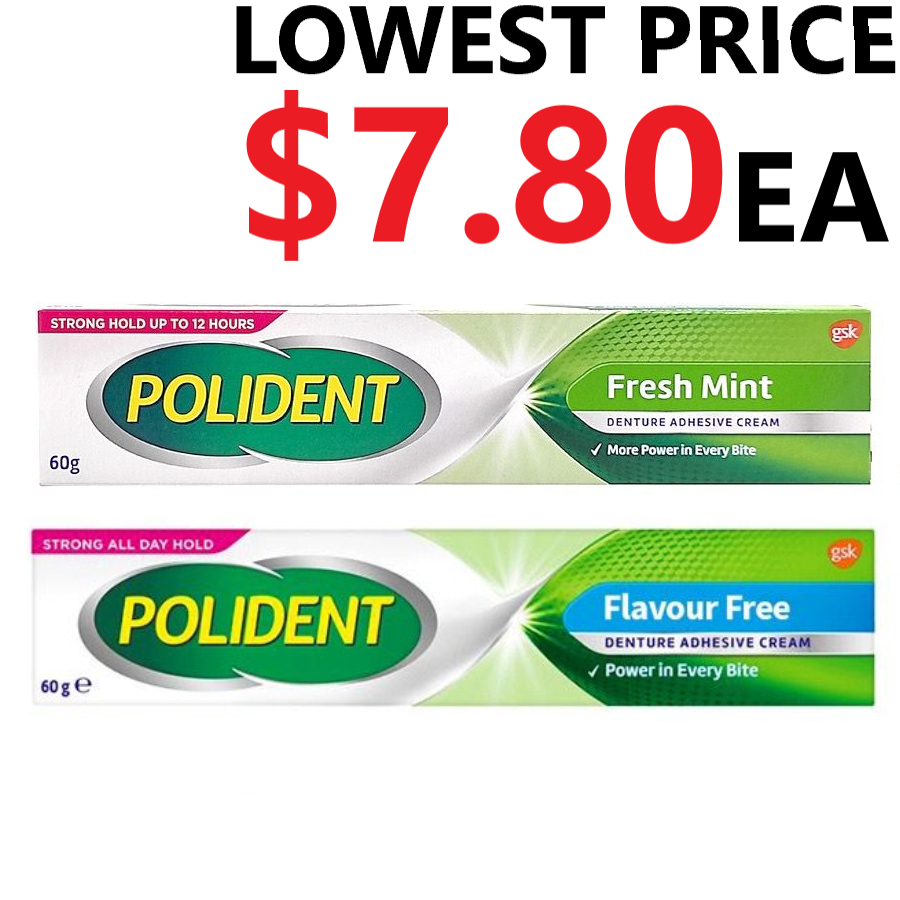 Polident Denture Adhesive Cream Fresh Mint / Flavour Free 60g/ Daily ...