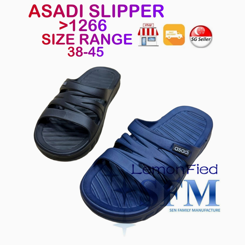 ASADI 1266 Size 38-45 Black Navy Slip On Slipper Men Ladies Kids Boy ...