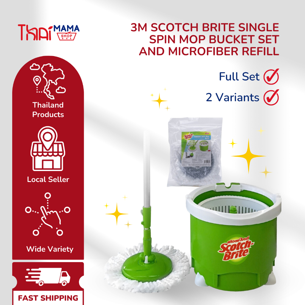3M Scotch Brite Spin Mop Set - Lightweight Bucket, 360 Rotating Head ...