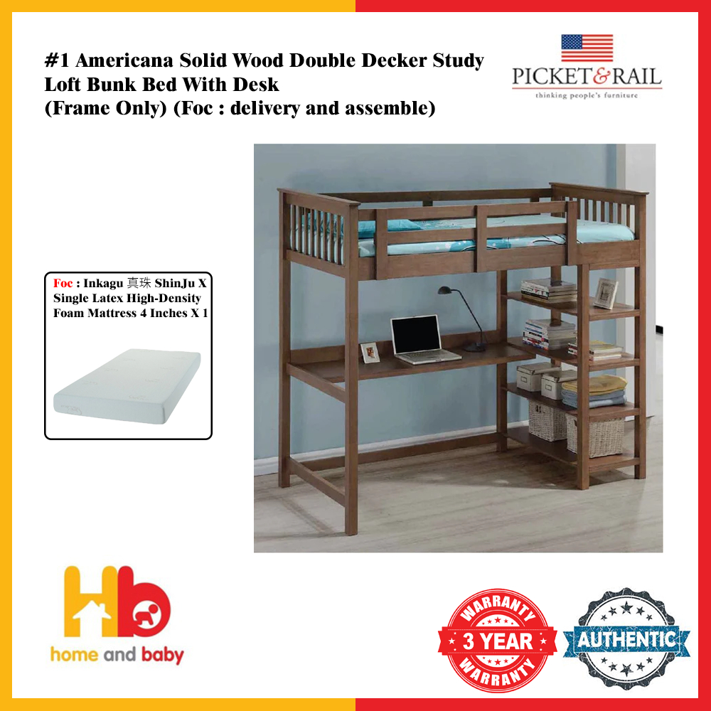 Picket & Rail #1 Americana Solid Wood Double Decker Study Loft Bunk Bed ...