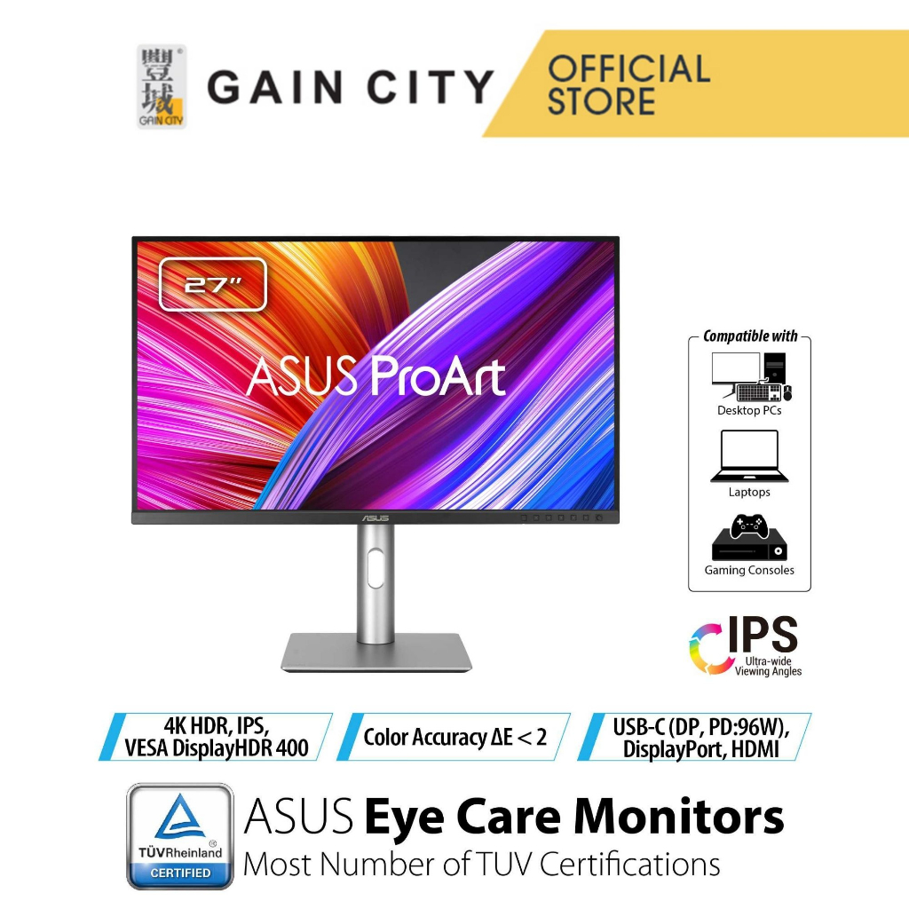 Asus Proart 27" 4k Ips Monitor | 3840x2160 | 5ms(gtg) | Type-c ...