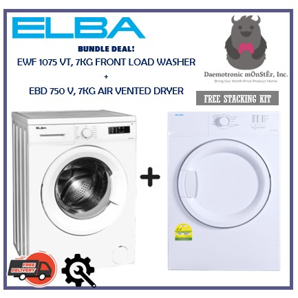 ELBA Bundle Deal EWF 1075 VT + EBD 750 V, 7kg Front Load Washer + Air ...