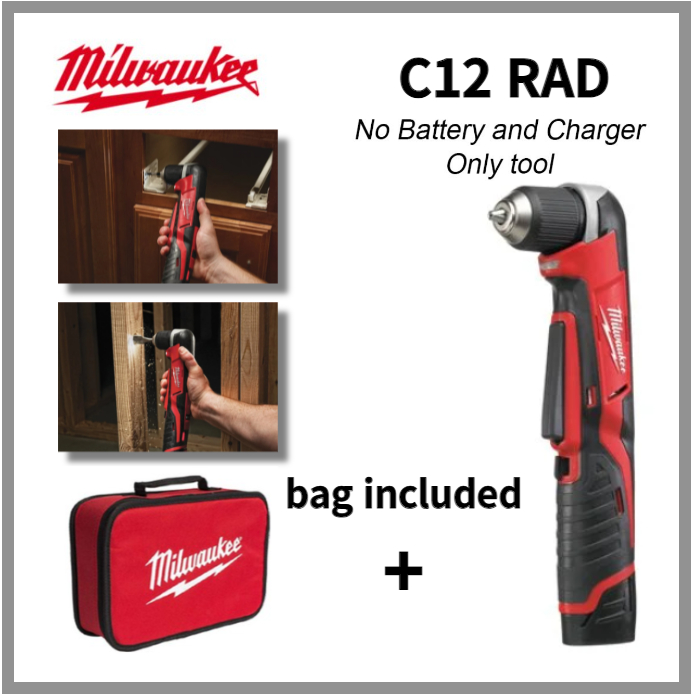 Milwaukee M12 C12 RAD SUB COMPACT RIGHT ANGLE DRILL bag included (no ...