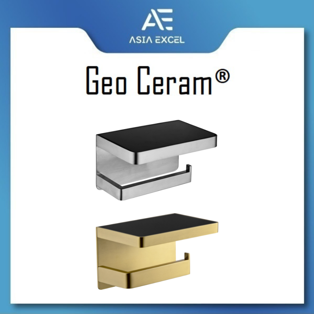 GEO CERAM GC-14G02 BLACK GLASS STAINLESS STEEL SHELF WITH PAPER HOLDER ...