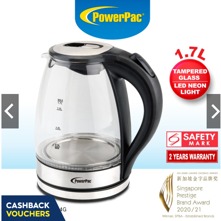 PowerPac Cordless Kettle Jug 1.7L Glass Jug ( PPJ2004G) | Shopee Singapore