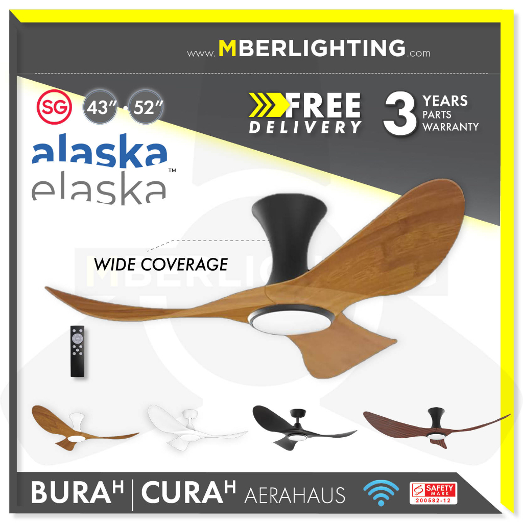 ALASKA Bura/BuraH, Cura/CuraH Designer Ceiling Fan 43/52" with SAMSUNG ...