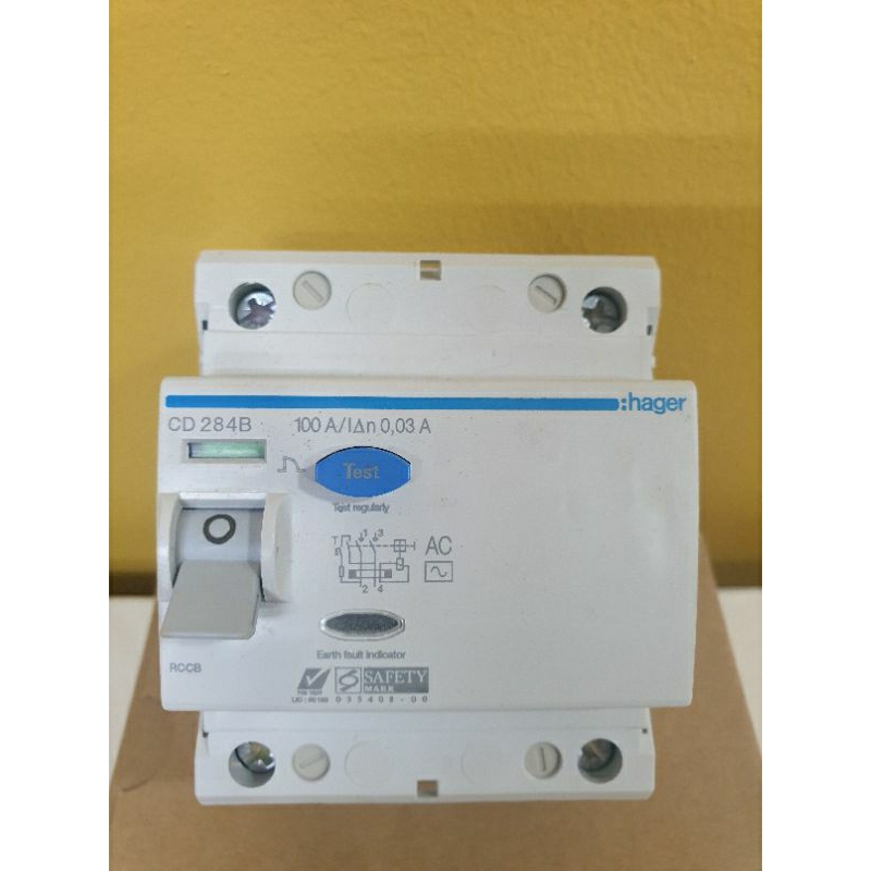 Hager CD284B 100A 4 module 30mA AC Inter Differential Residual Current Circuit Breaker Device ...