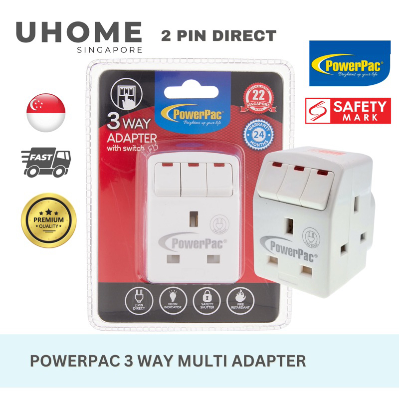 Powerpac 3 Way Multi Adaptor With 2 Pin Direct Plug (PP8733) | Shopee ...
