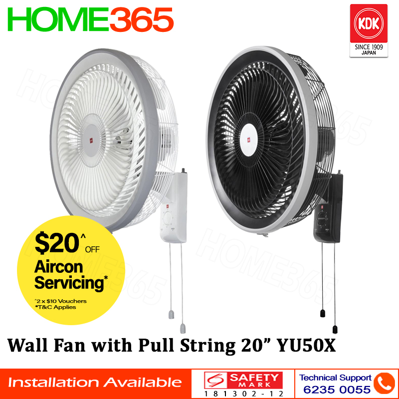 KDK Wall Fan with Pull String 20" YU50X - WH/BK | Shopee Singapore