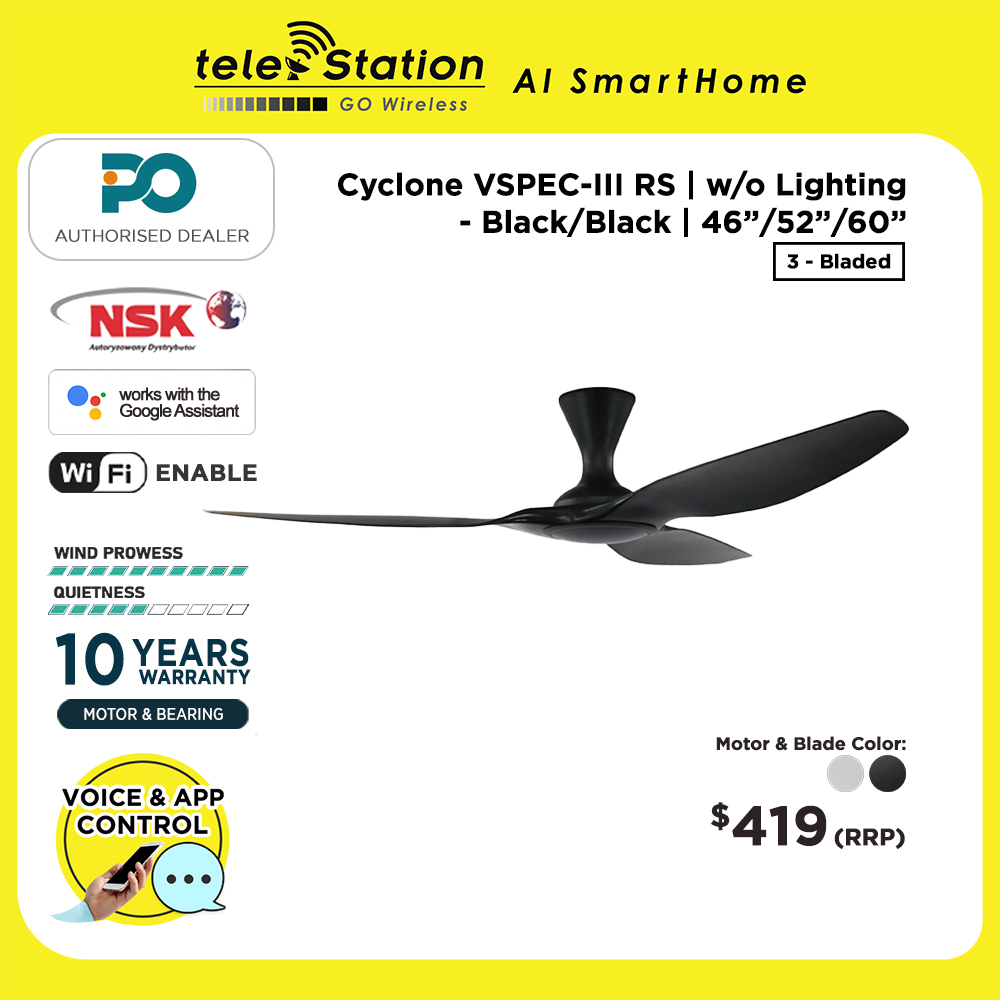 PO ECO CYCLONE VSPEC-III RS Smart WiFi Ceiling Fan w/o Light (3 Bladed ...