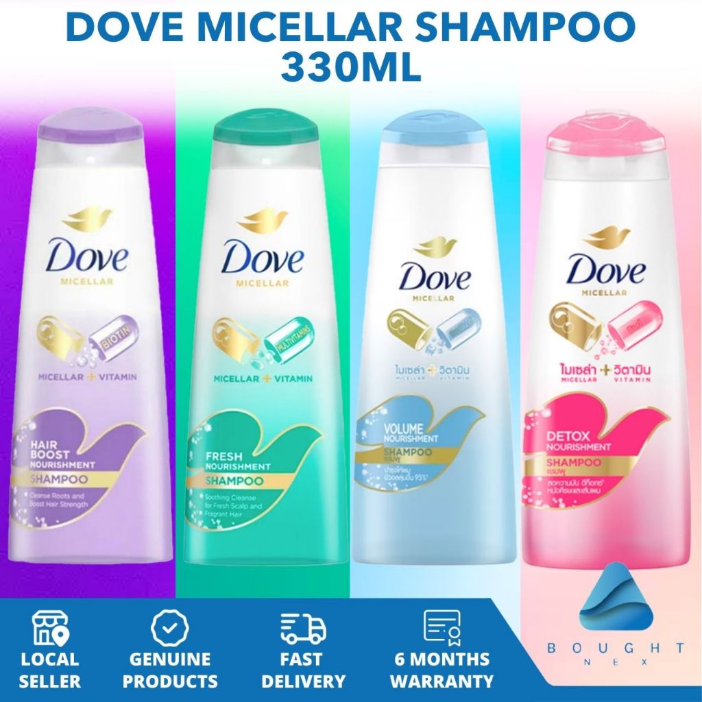 Dove Micellar Shampoo 330ml Detox Hair Boost Fresh Volume Nourishment ...