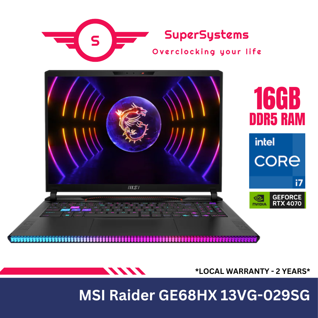 MSI Raider GE68HX 13VG-029SG Gaming Laptop / Intel i7-13700HX / RTX4070 ...
