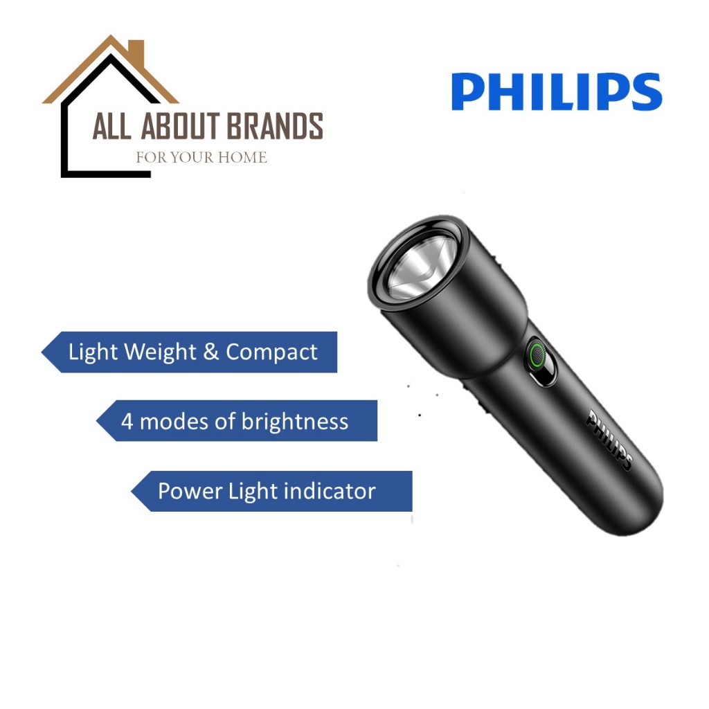 Philips Portable Compact LED Flashlight Torchlight | USB charge ...