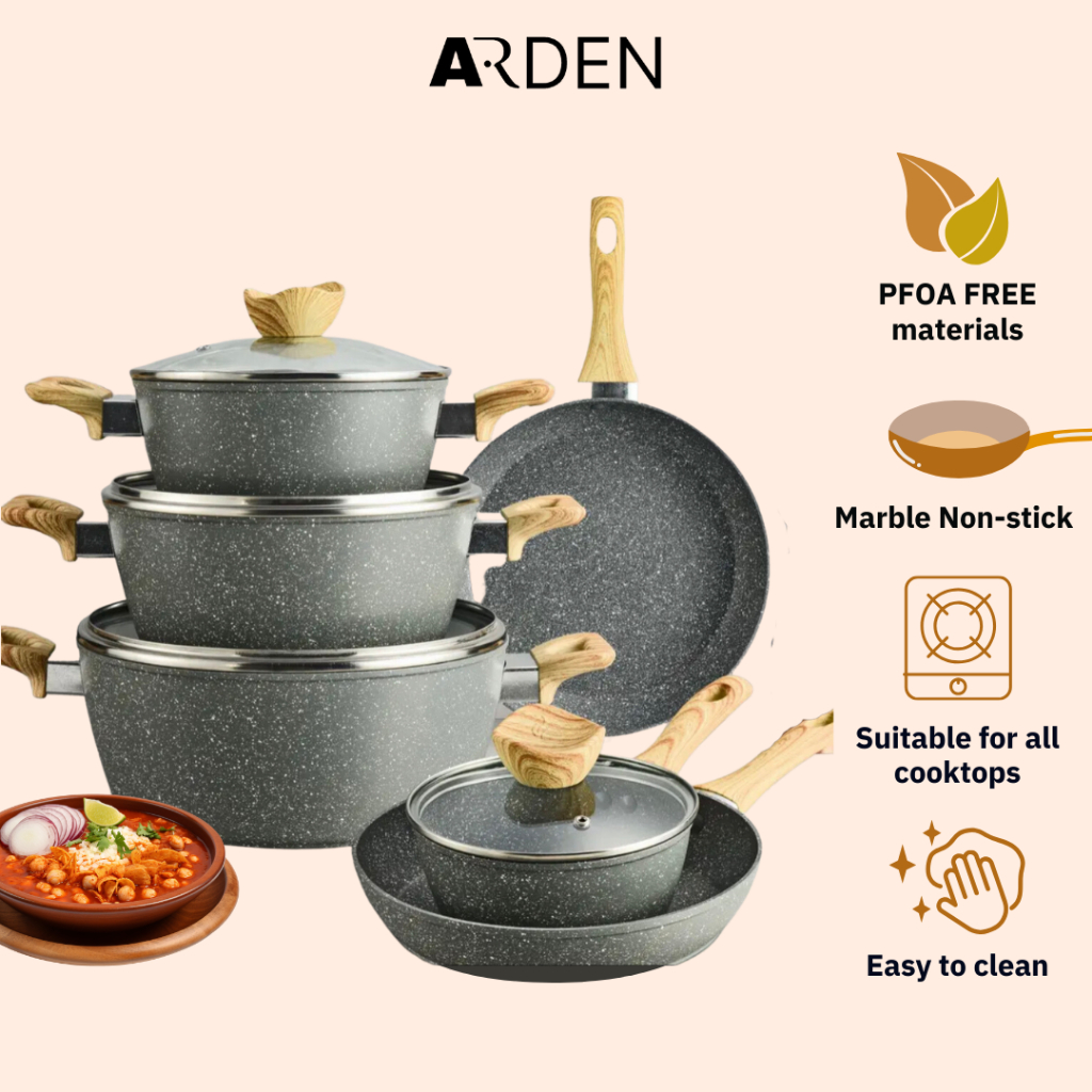 [Fast Delivery] Arden Nonstick Pot and Pan Cooking Set, Kitchen Ceramic ...