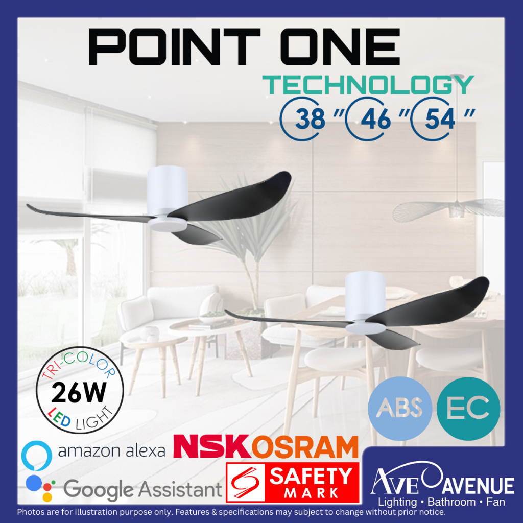 POINT ONE GUST VSPEC-III EC Motor Ceiling Fan Polar White Casing w ...