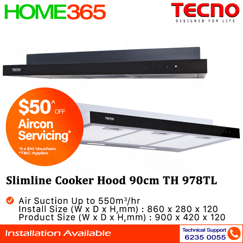 Tecno Slimline Cooker Hood 90cm TH 978TL | Shopee Singapore