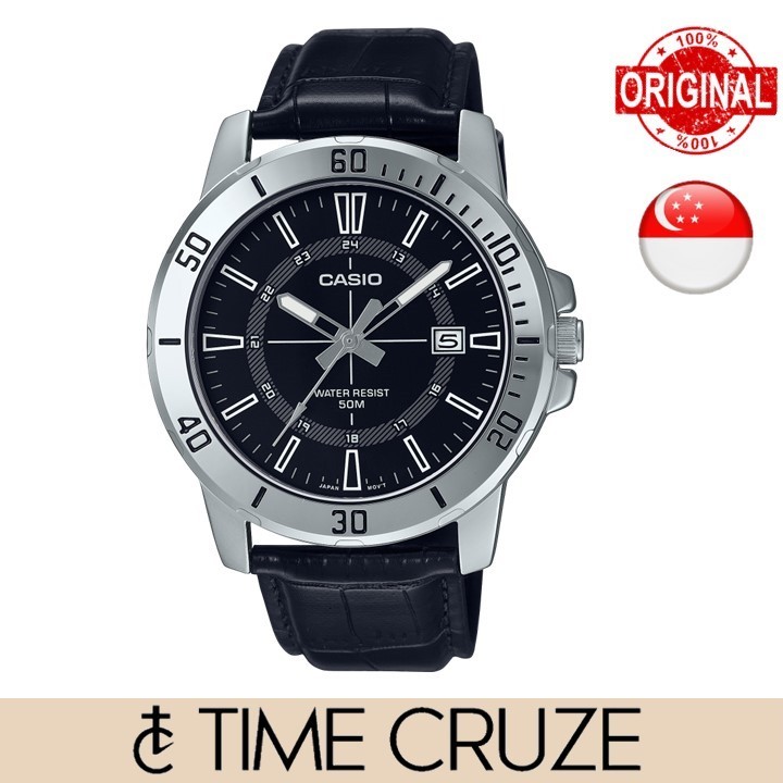 [Time Cruze] Casio MTP-VD01 Diver Style Black Leather Black Dial Quartz Men Watch MTP-VD01L-1C ...