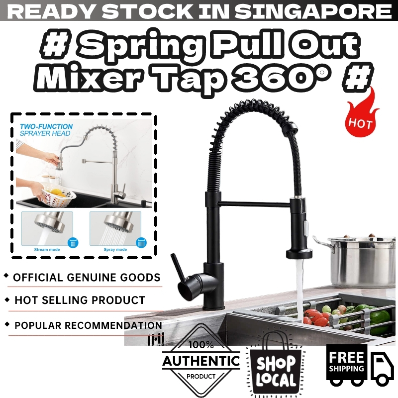 SG STOCK Kitchen Sink Spring Pull Out Mixer Tap 360 Degree Rotation ...