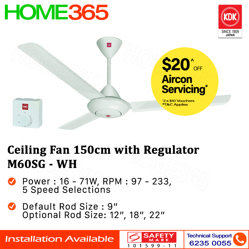KDK Ceiling Fan 150cm with Regulator M60SG - WH | Shopee Singapore